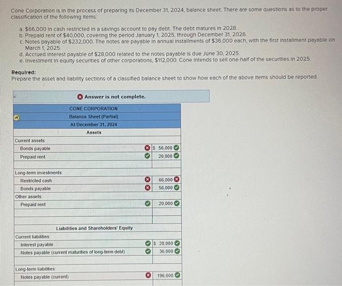 Solved Cone Corporation is in the process of preparing its | Chegg.com