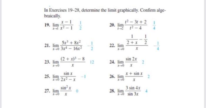 Solved In Exercises 19 28 Determine The Limit Graphically 2496