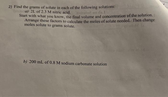 Solved 2) Find the grams of solute in each of the following | Chegg.com