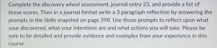 Solved Complete the discovery wheel assessment, journal | Chegg.com
