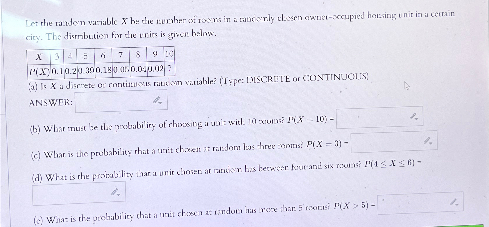 Solved Let the random variable x ﻿be the number of rooms in | Chegg.com