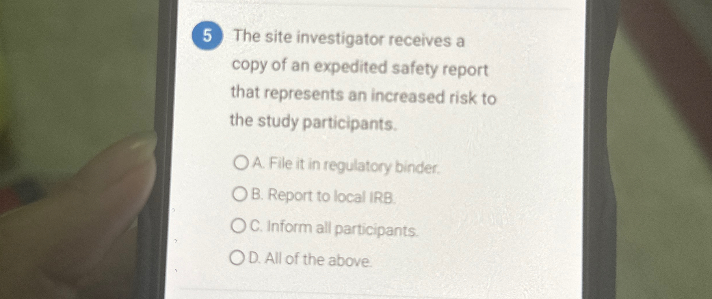 Solved The site investigator receives a copy of an expedited | Chegg.com