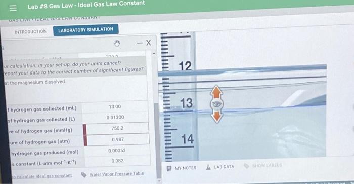 Solved = Lab #8 Gas Law - Ideal Gas Law Constant WAS | Chegg.com