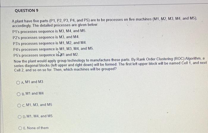 Solved A plant have five parts (P1, P2, P3, P4, and P5) are | Chegg.com