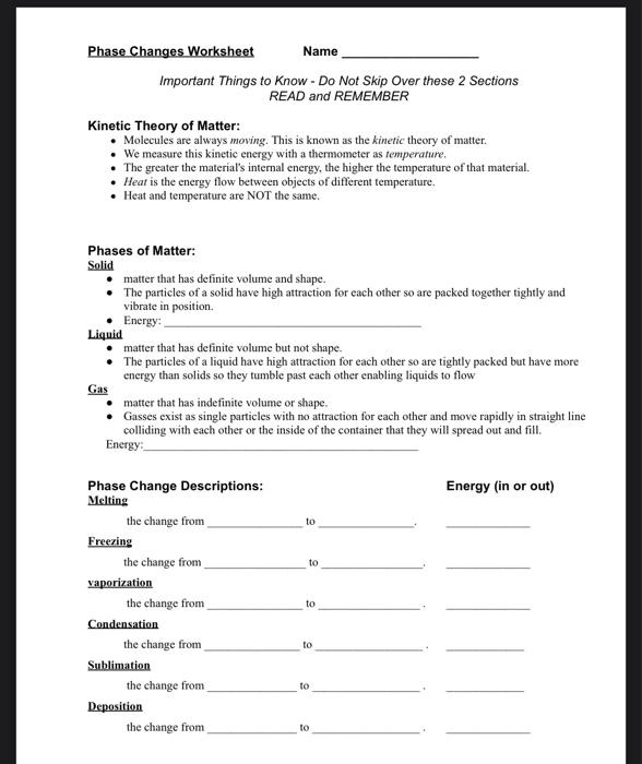 Solved Kinetic Theory of Matter: - Molecules are always | Chegg.com
