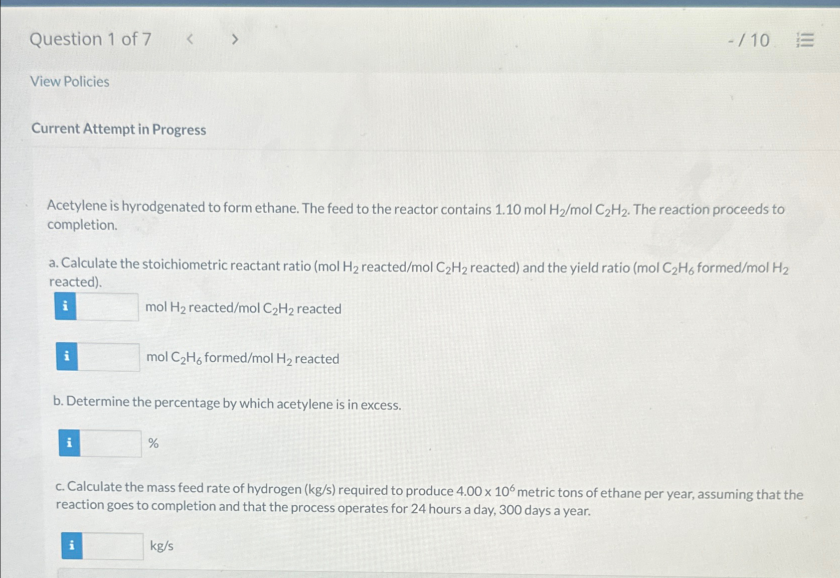 Solved Question 1 ﻿of 7-10View PoliciesCurrent Attempt in | Chegg.com