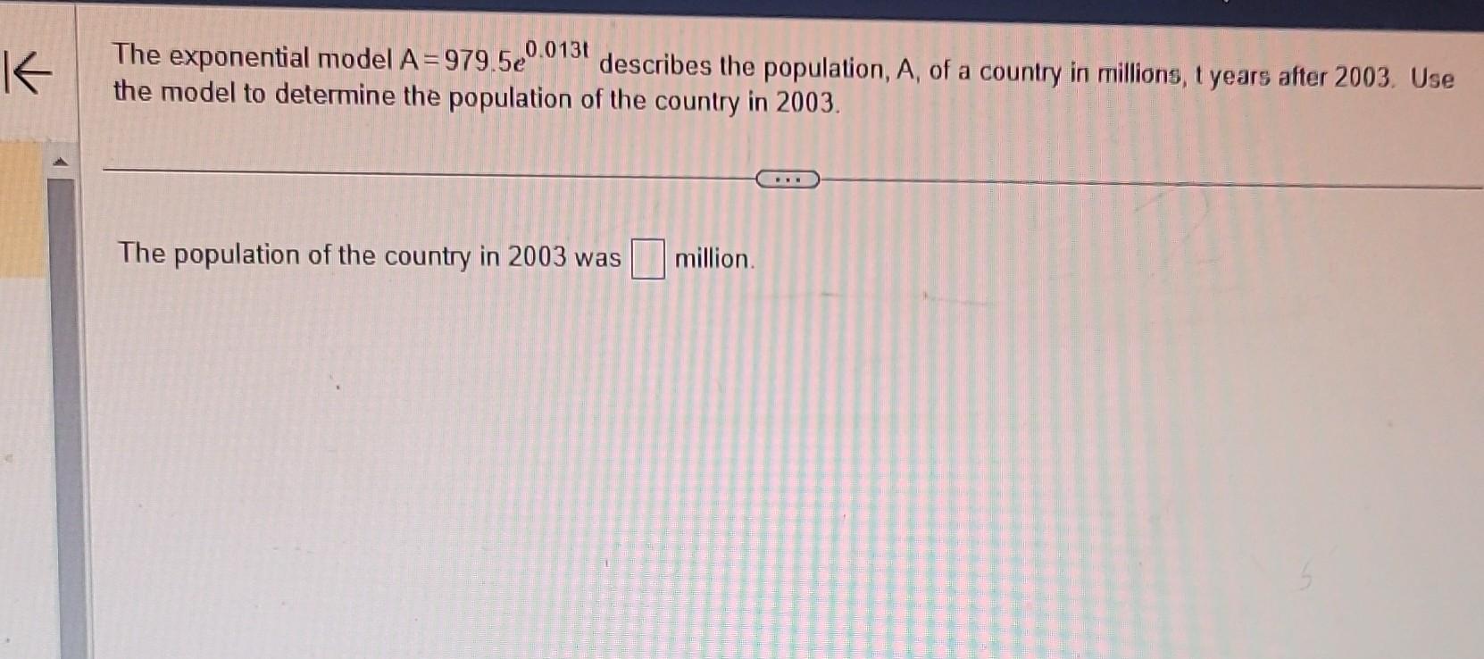 Solved The exponential model A=979.5e0.013t describes the | Chegg.com