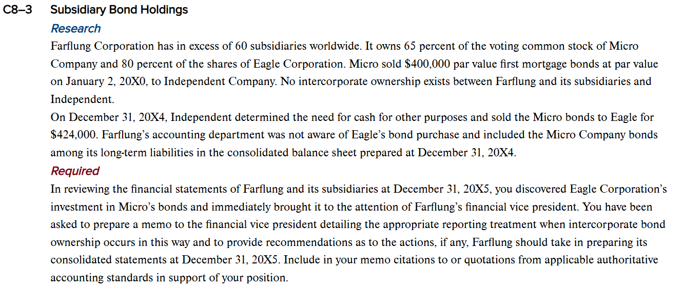 Solved C8-3 ﻿Subsidiary Bond HoldingsResearchFarflung | Chegg.com
