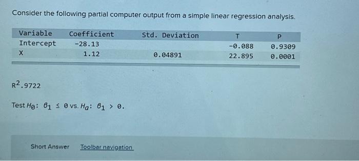 Solved Consider the following partial computer output from a | Chegg.com