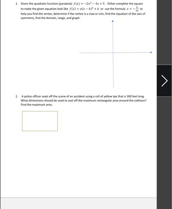 Solved 1. Given the quadratic function (parabola) f(x)=2x2 - | Chegg.com