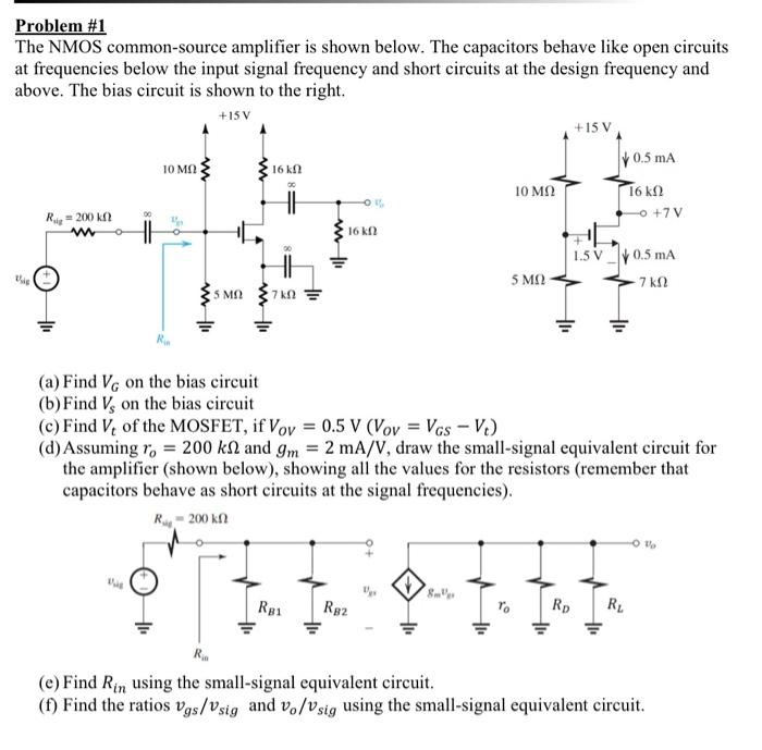 Solved Problem #1 The NMOS common-source amplifier is shown | Chegg.com
