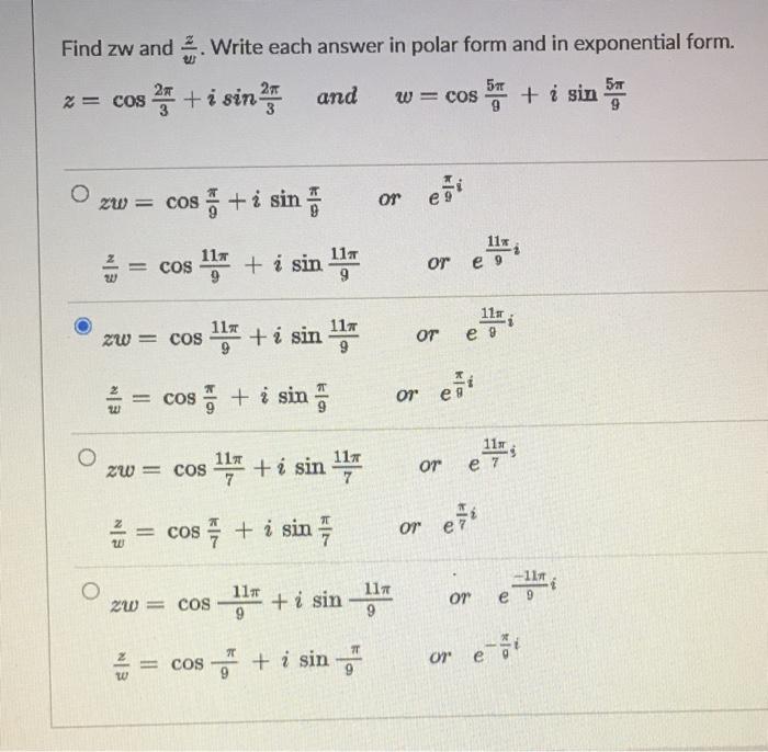 Solved Find zw and Write each answer in polar form and in | Chegg.com