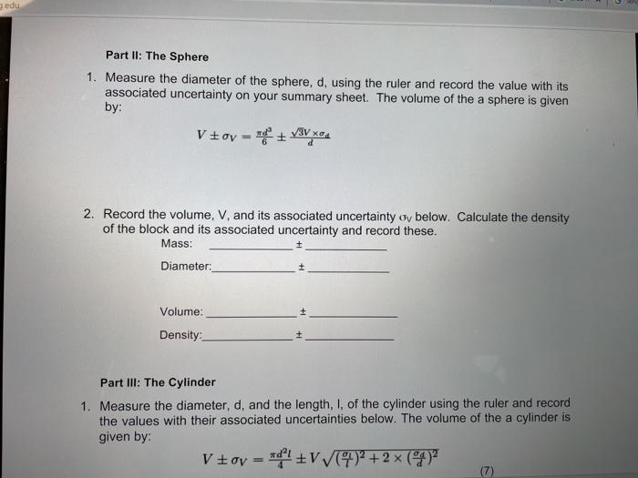 Solved gedu Part II: The Sphere 1. Measure the diameter of | Chegg.com