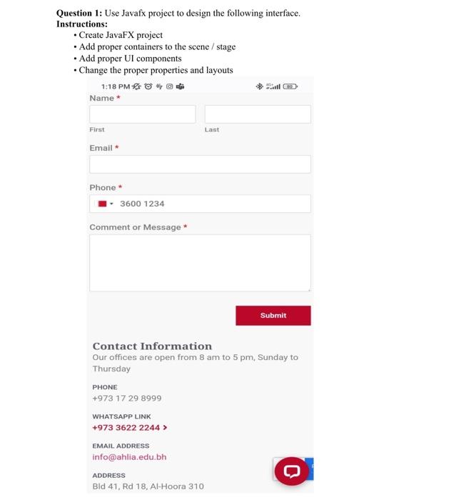 Solved Question 1: Use Javafx project to design the | Chegg.com