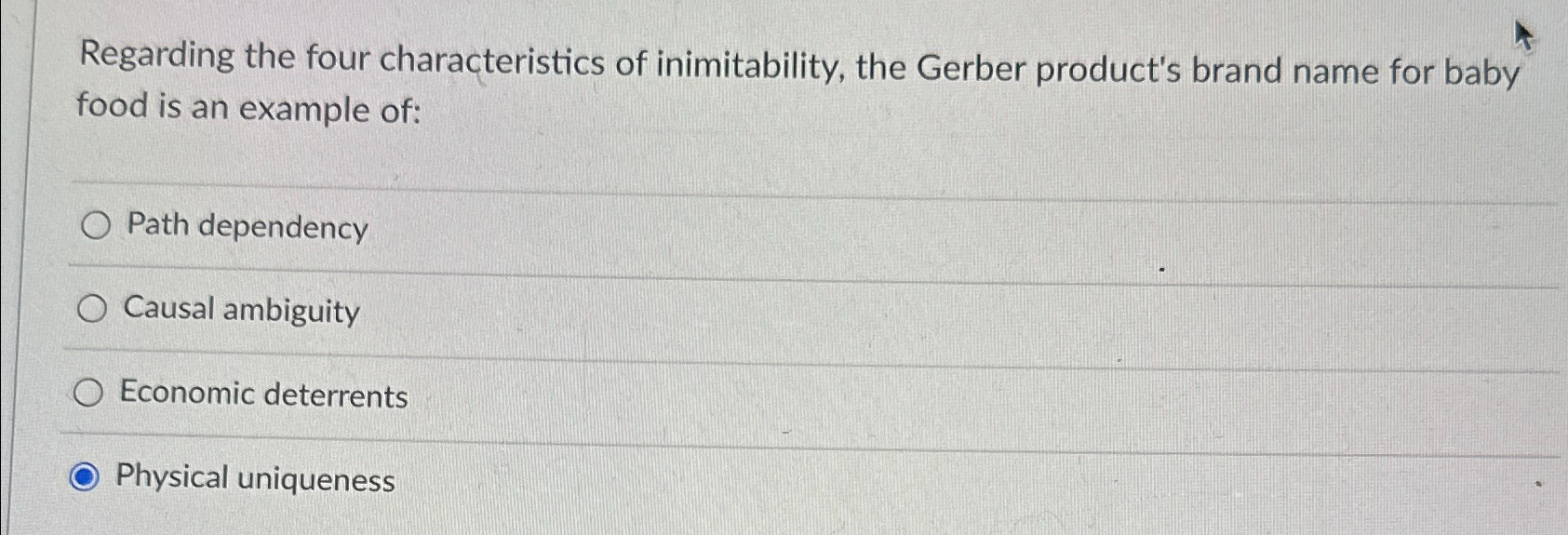 Solved Regarding the four characteristics of inimitability, | Chegg.com