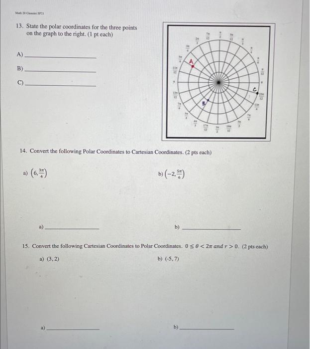 Solved 13. State the polar coordinates for the three points | Chegg.com