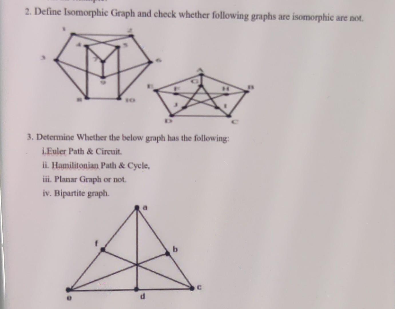 Solved 2. Define Isomorphic Graph and check whether | Chegg.com Solved 2. Define Isomorphic Graph and check whether | Chegg.com