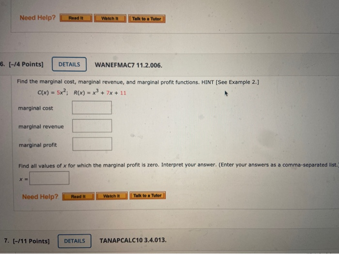 Solved 6. [-14 Points DETAILS TANAPCALC10 3.4.011 MY NOTES | Chegg.com Solved 6. [-14 Points DETAILS TANAPCALC10 3.4.011 MY NOTES | Chegg.com