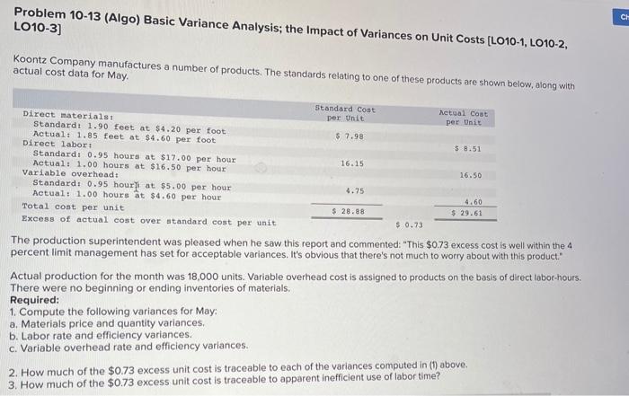 Solved Problem 10-13 (Algo) Basic Variance Analysis: the | Chegg.com