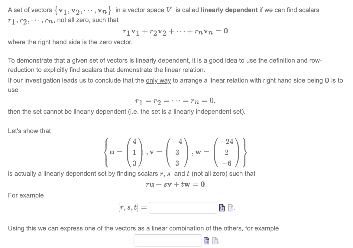 Solved A set of vectors {v1,v2,cdots,vn} ﻿in a vector space | Chegg.com