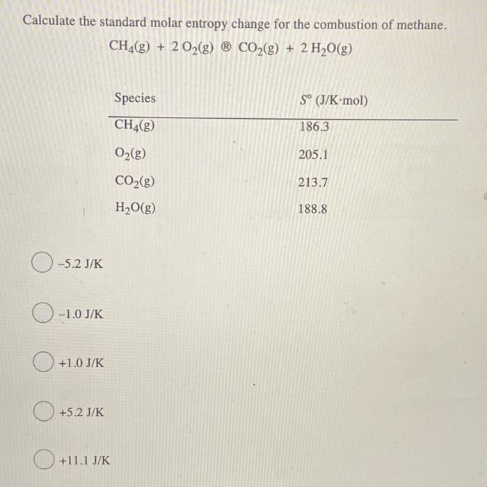 Solved Calculate the standard molar entropy change for the | Chegg.com