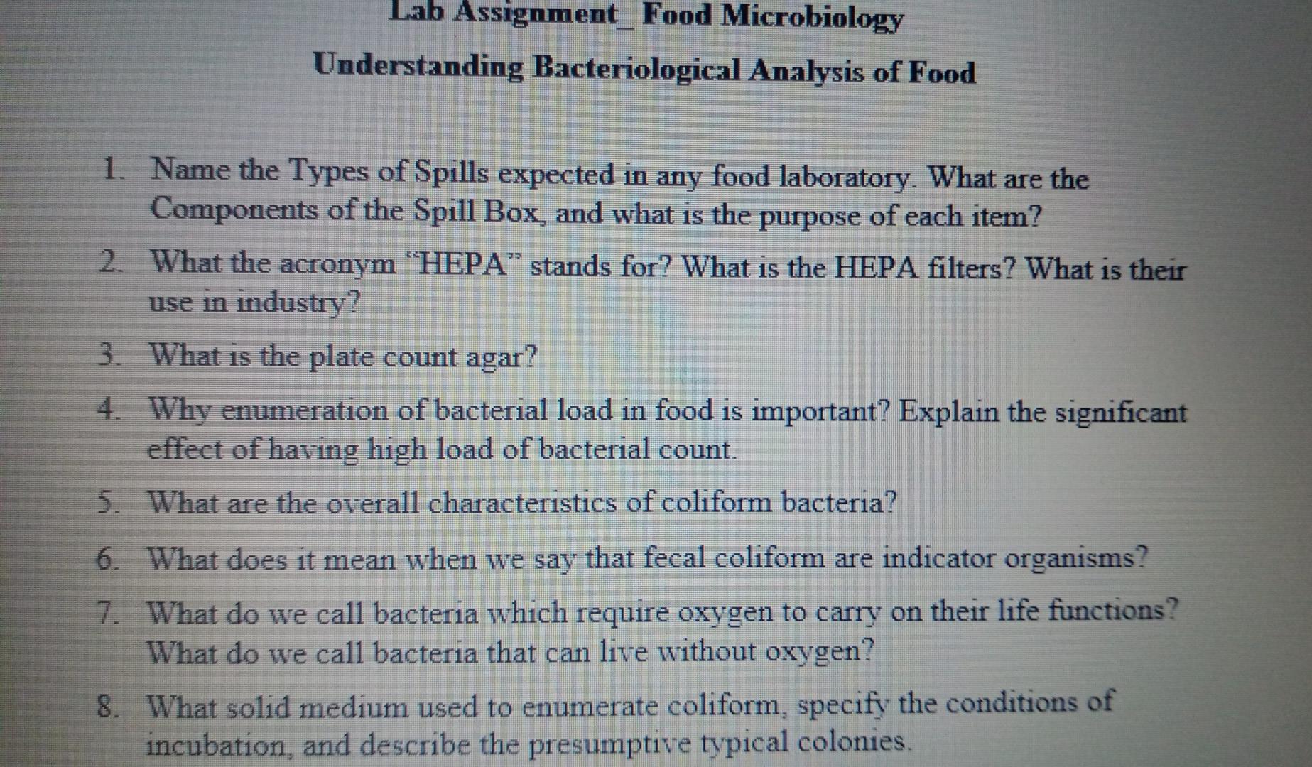 Solved Lab Assignment Food Microbiology Understanding | Chegg.com