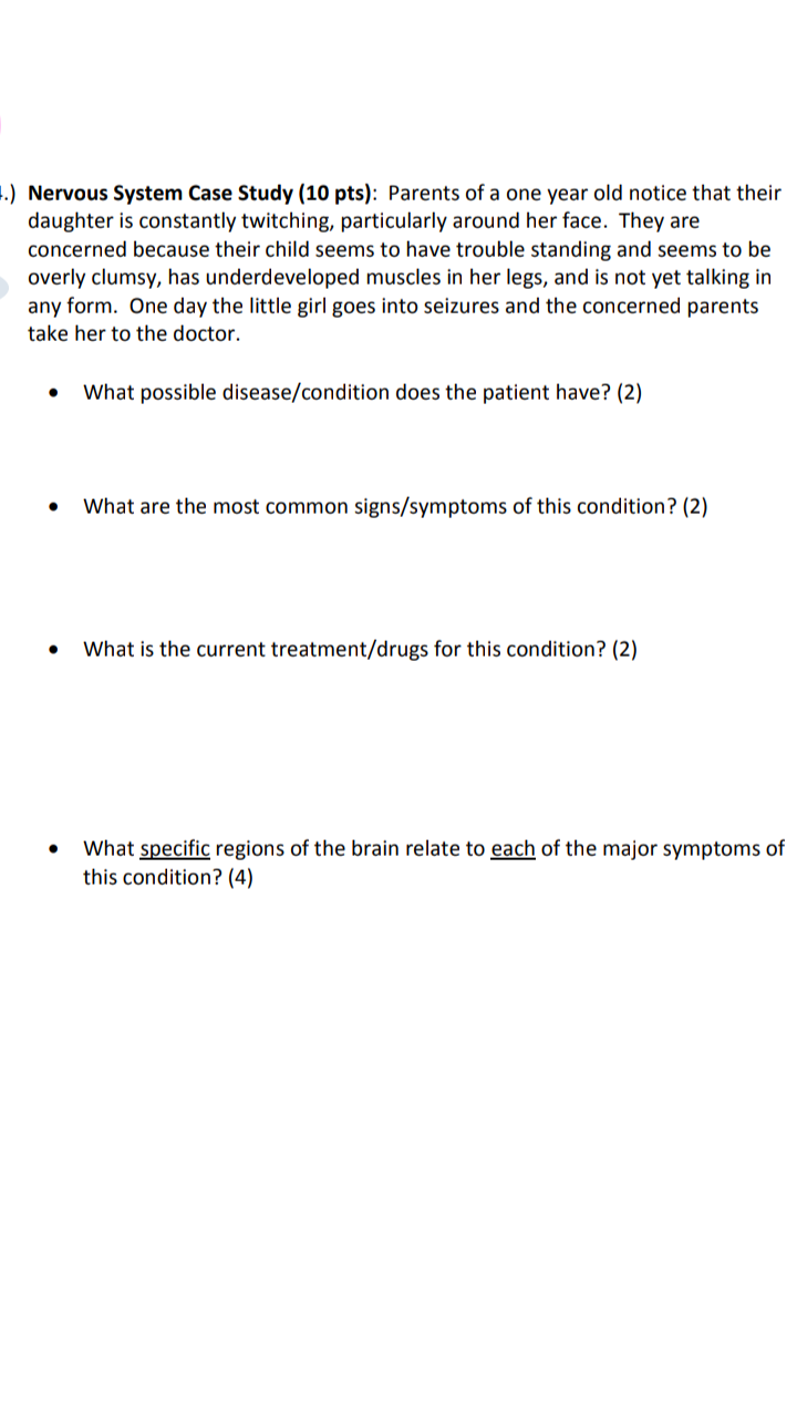 Solved Nervous System Case Study (10 pts): Parents of a one | Chegg.com