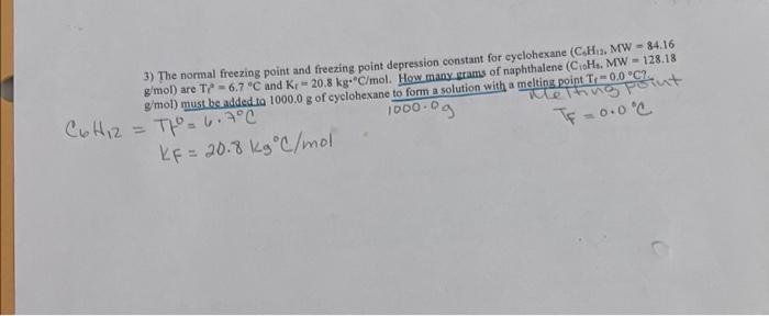 Solved 3) The normal freezing point and freezing point | Chegg.com