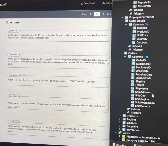 Solved Write a query that returns order 1Ds and order date | Chegg.com