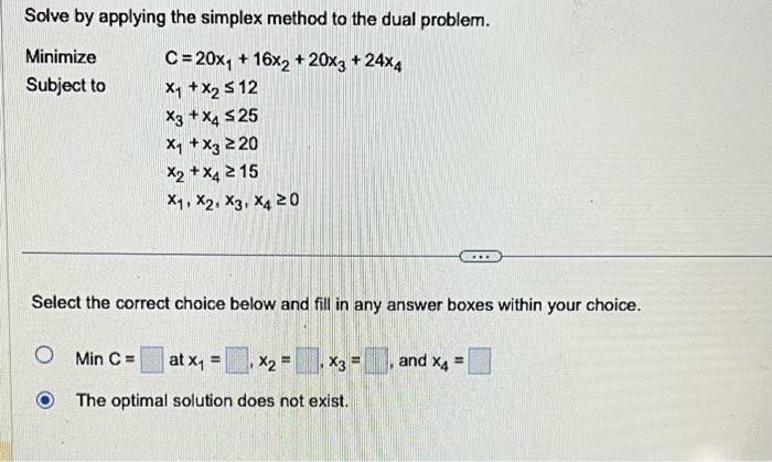 Solved Solve by applying the simplex method to the dual | Chegg.com