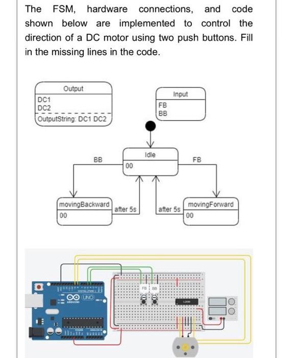 Solved The FSM, hardware connections, and code shown below | Chegg.com