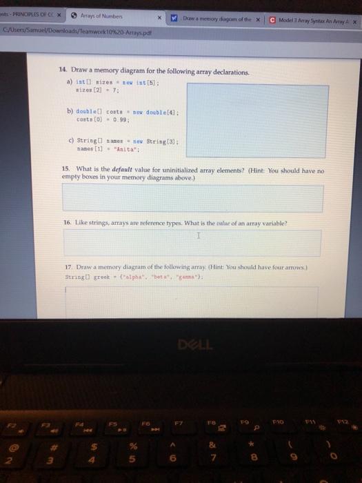 Solved PRINCIPLES OF EX > Arrays of Numbers w Draw a memory | Chegg.com