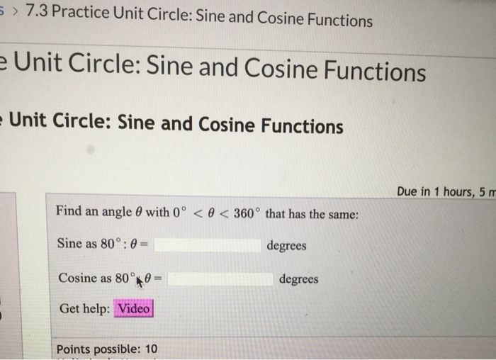 Solved 5 > 7.3 Practice Unit Circle: Sine and Cosine | Chegg.com