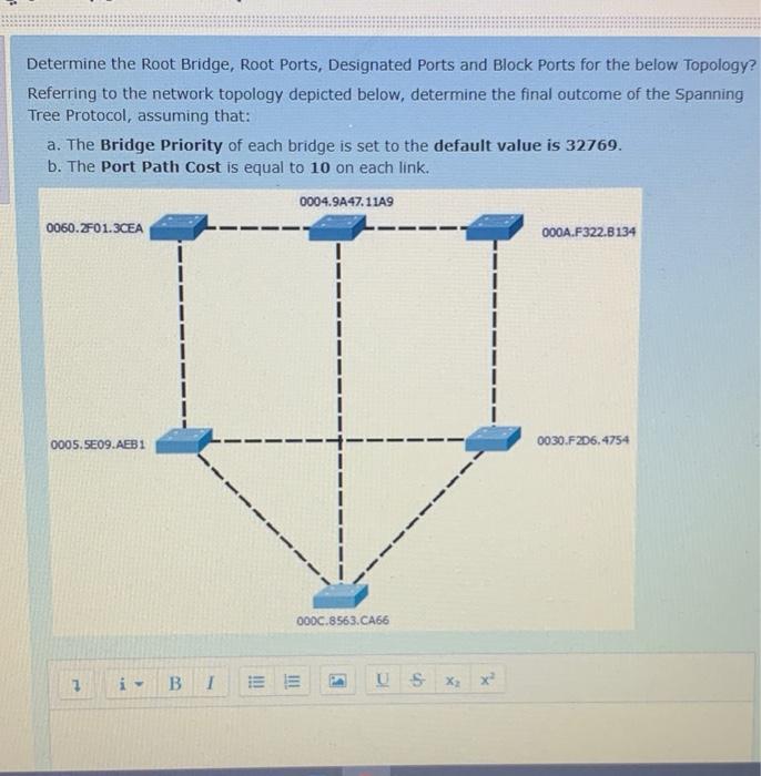 Solved Determine the Root Bridge, Root Ports, Designated | Chegg.com