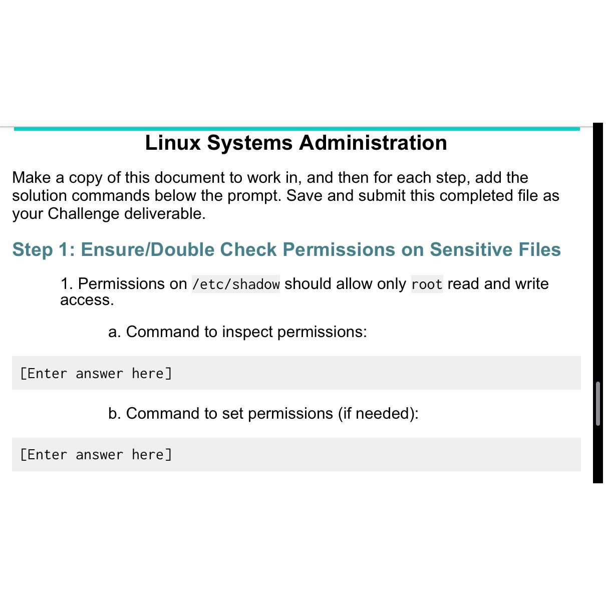 Solved Linux Systems AdministrationMake a copy of this | Chegg.com