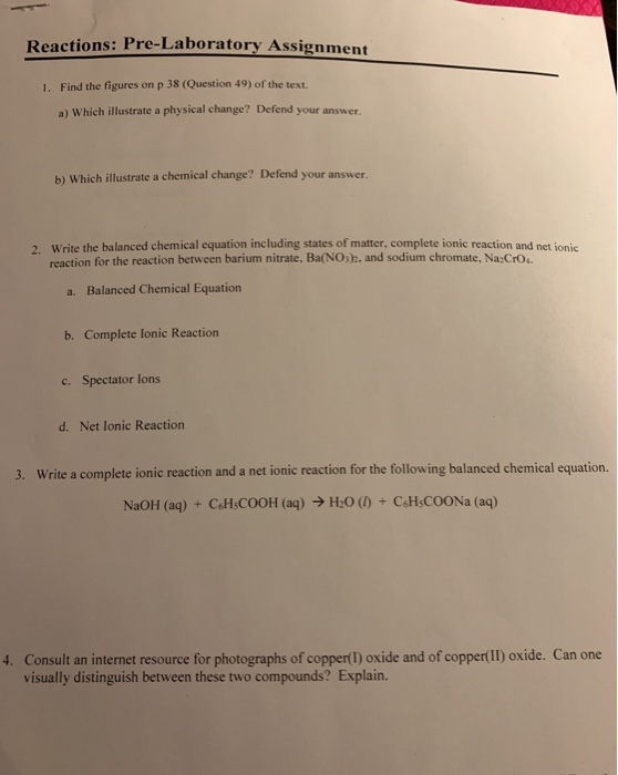 Solved Reactions: Pre-Laboratory Assignment 1. Find the | Chegg.com