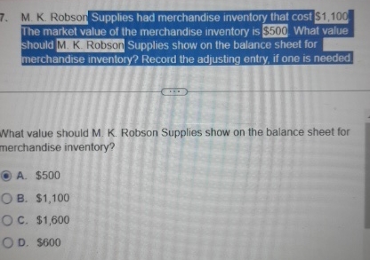 [Solved]: M. K. Robson Supplies had merchandise inventory th