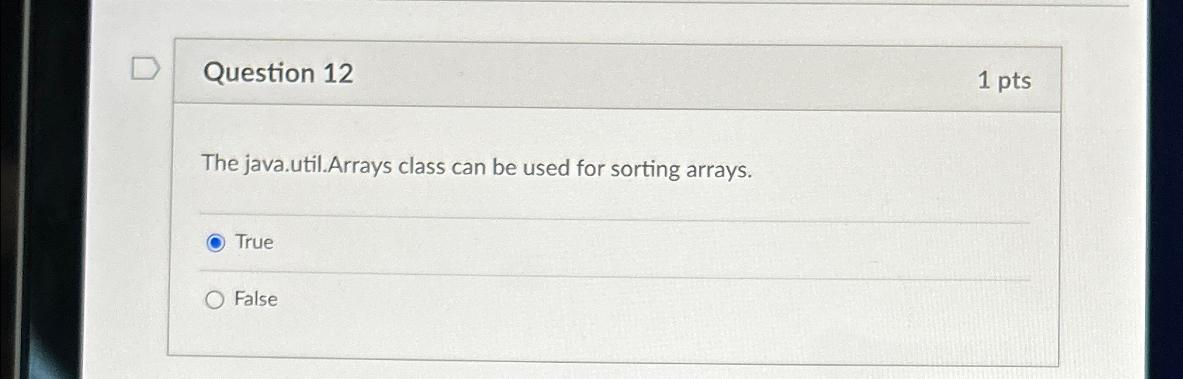 Solved Question 121 ptsThe java.util.Arrays class can be | Chegg.com Solved Question 121 ptsThe java.util.Arrays class can be | Chegg.com