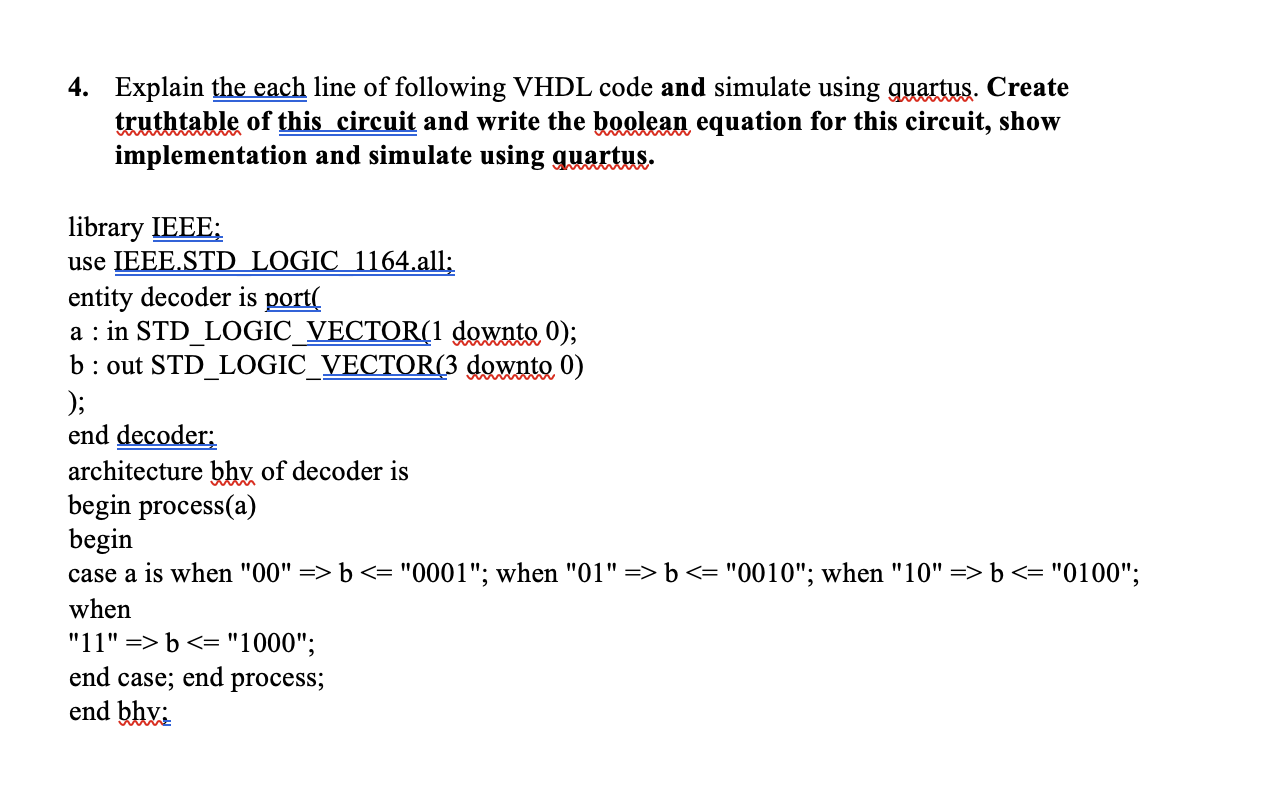 4. ﻿Explain the each line of ﻿following VHDL ﻿code | Chegg.com
