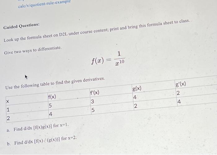 Solved Guided Questions: Look up the formula sheet on D2L | Chegg.com