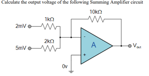 Solved Calculate the output voltage of the following Summing | Chegg.com