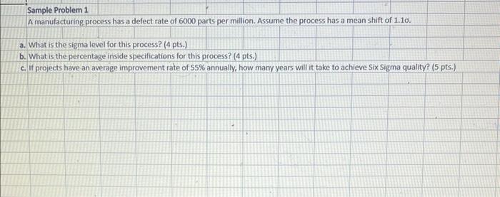 [Solved]: Sample Problem 1 A manufacturing process has a de