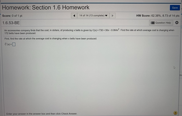 Solved Save Homework Section 1 6 Homework Score 0 Of 1 Pt