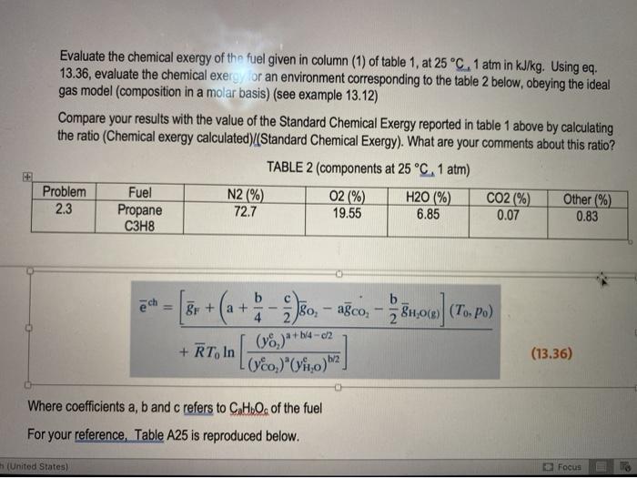 Evaluate the chemical exergy of the fuel given in | Chegg.com