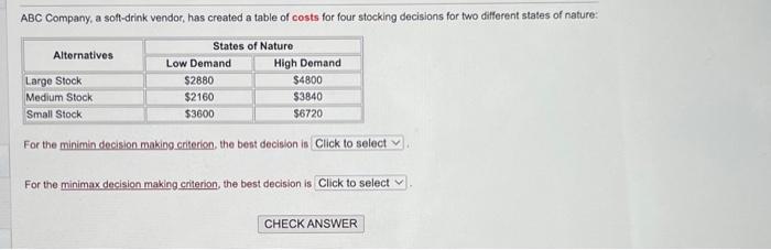 Solved For The Minimin Decision Making Criterion The Best 