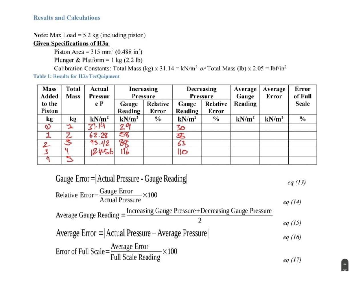 Solved How to solve...Results and CalculationsNote: Max Load | Chegg.com