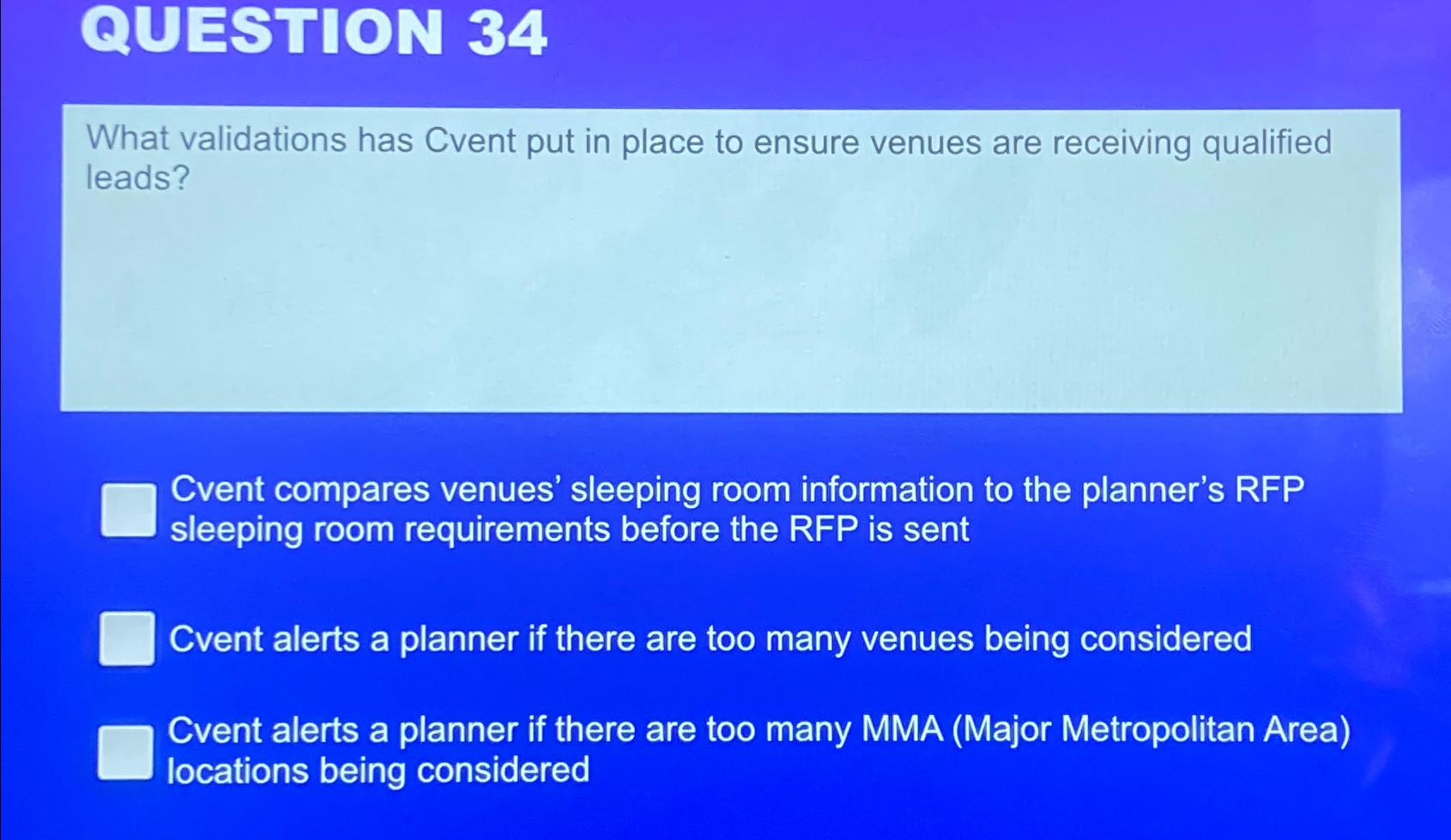 Solved QUESTION 34What validations has Cvent put in place to | Chegg.com