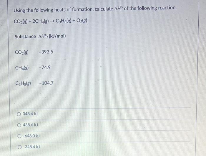 Solved Using the following heats of formation, calculate ΔH∘ | Chegg.com