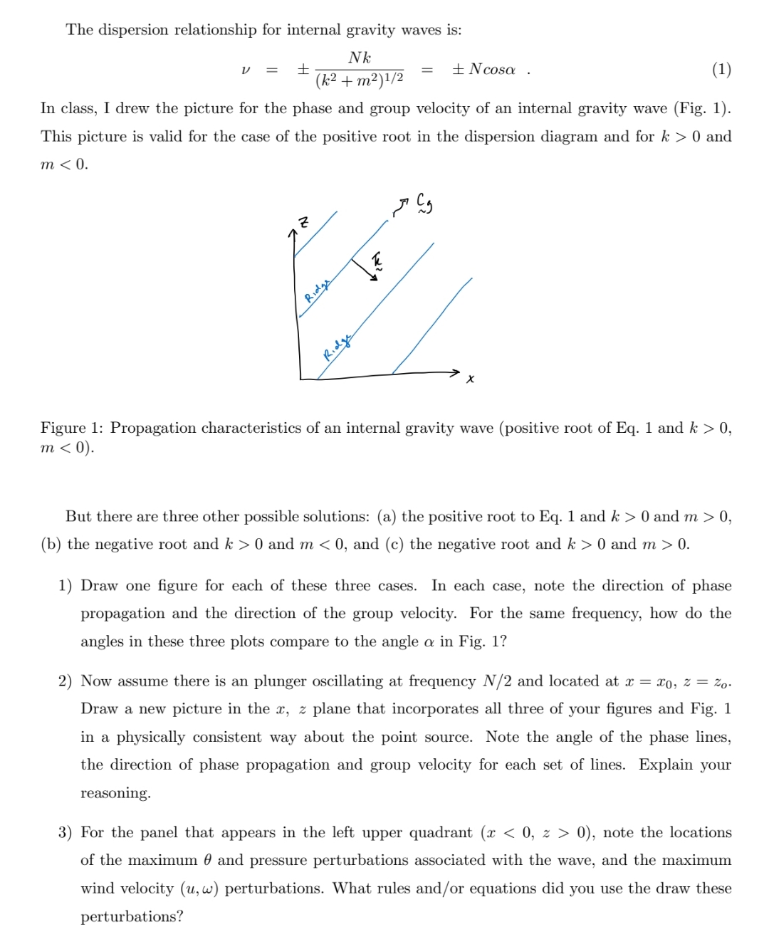 The dispersion relationship for internal gravity | Chegg.com