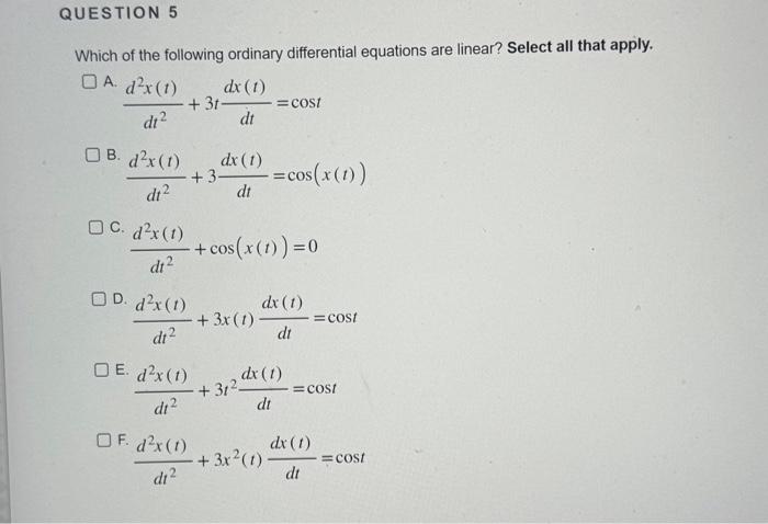 Solved Which of the following ordinary differential | Chegg.com